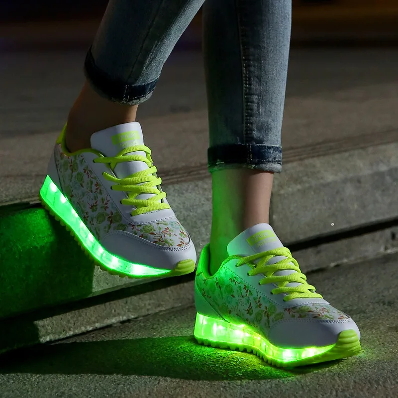 New women's floral shoes usb charging led colorful luminous light ...