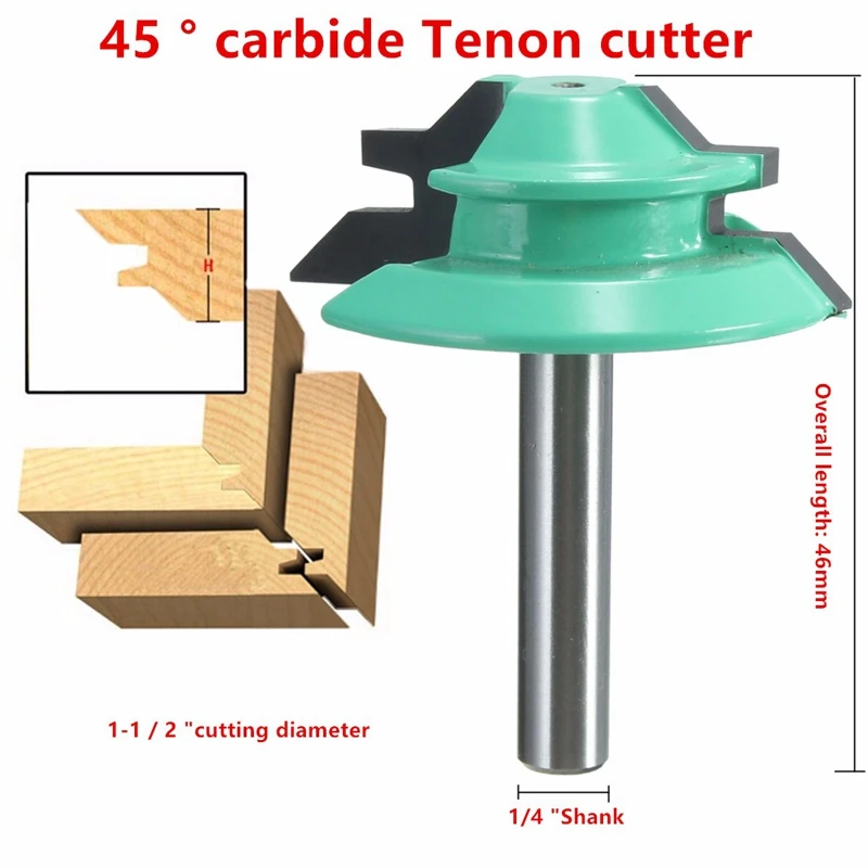 1PC 45 Degree Lock Miter Router Bit 1 1/2" Diameter 1/4" Shank Wood ...
