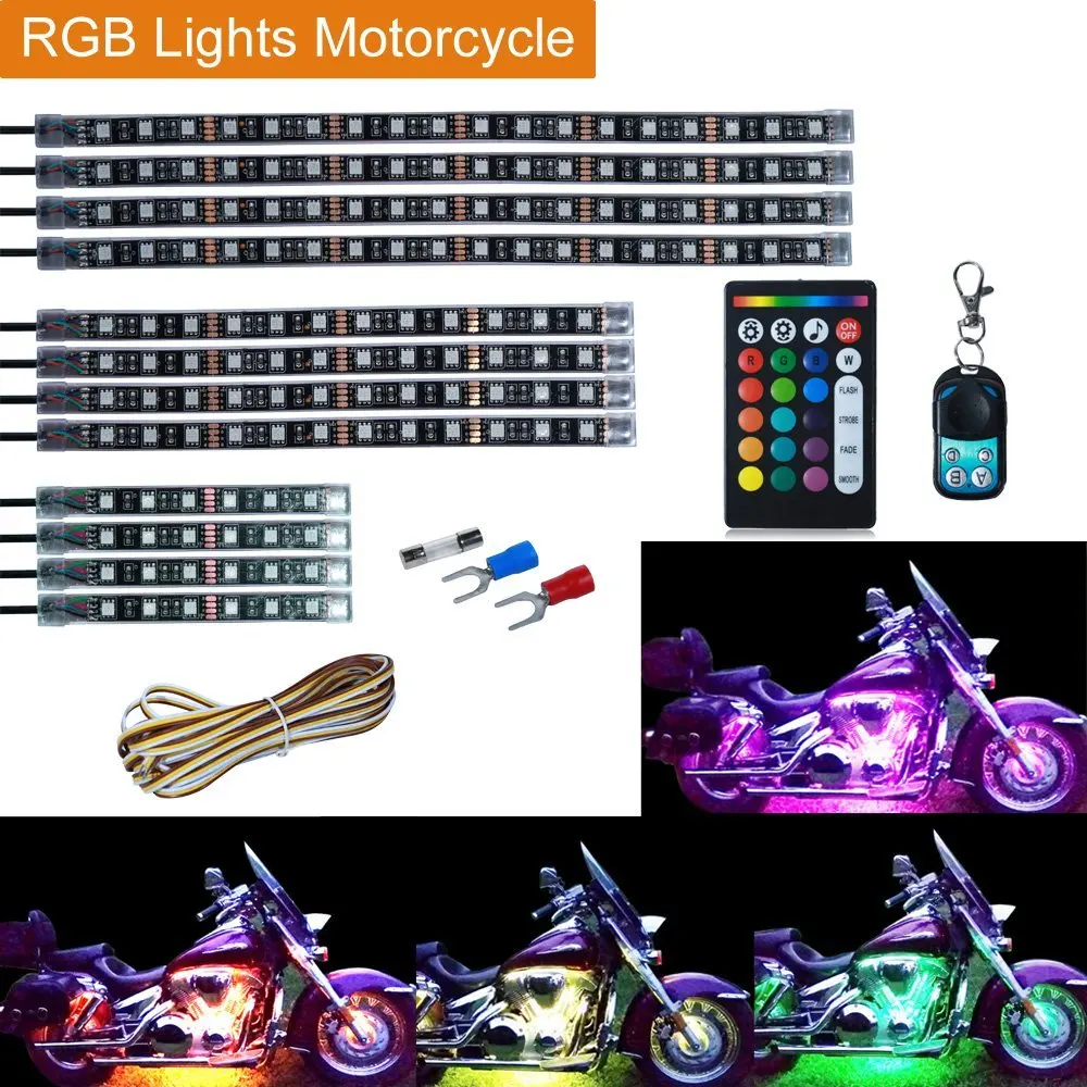 12PCS Motorcycle RGB LED Strip Lights kit, Multi Color Accent Glow Neon ...