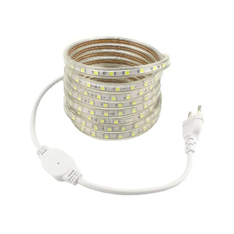 220 Volt SMD5050 LED Strip Light Tube 60 L/M EU Power Plug Waterproof ...