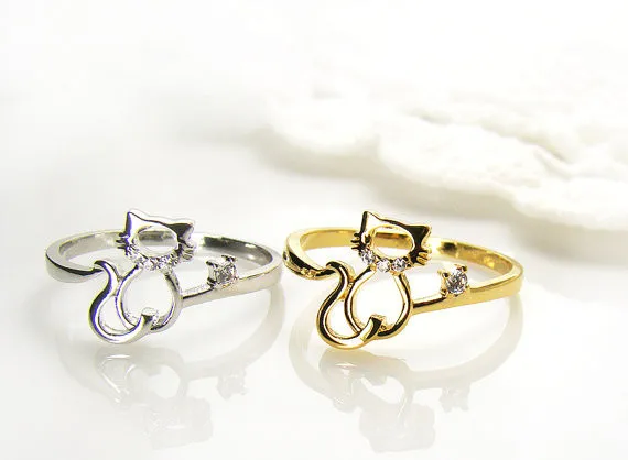 Newest-Listed-Hollow-Gold-Silver-Cat-Ring-Crystal-Animal-Ring-Kitten ...