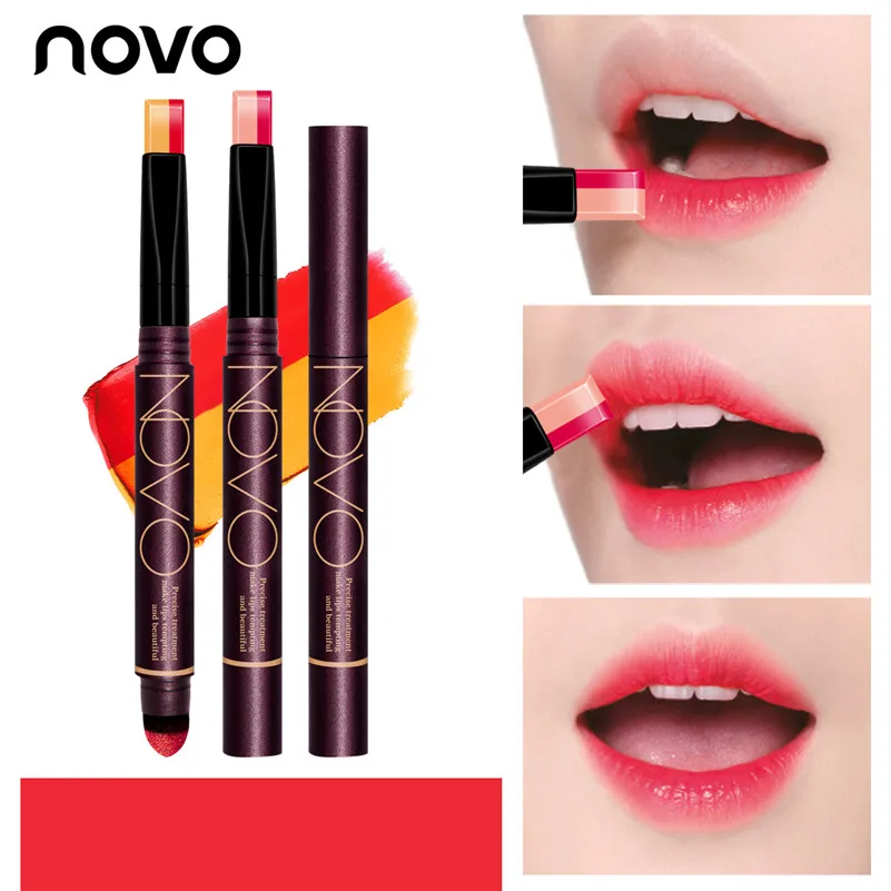 Novo Red Wine Matte Lipstick Double Color Gradient Lips Makeup Tint Rep ...
