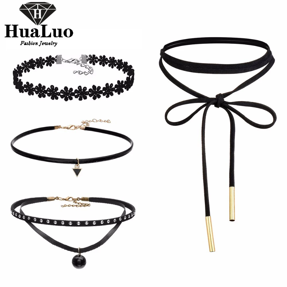 HUALUO 4 Pcs a Set Chokers Necklaces for Women Girls Black Velvet ...