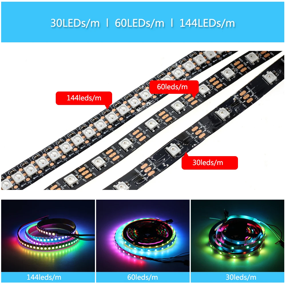 Full Color WS2812B LED Strip DC5V Black / White PCB RGB Smart Pixel ...