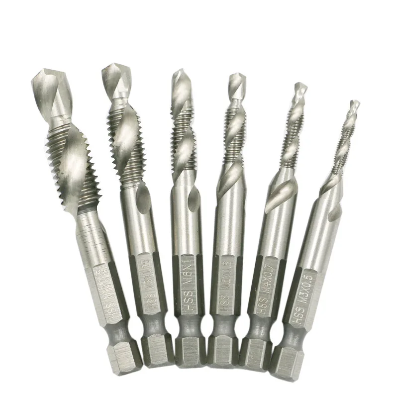 6pcs/set SM3 M10 Composite Tap drill bit thread spirals crew tap 1/4 ...