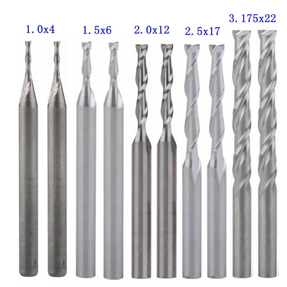 1mm 1.5mm 2.0mm 2.5mm 3.175mm Carbide 2 Flute Spiral Milling Cutter CNC ...