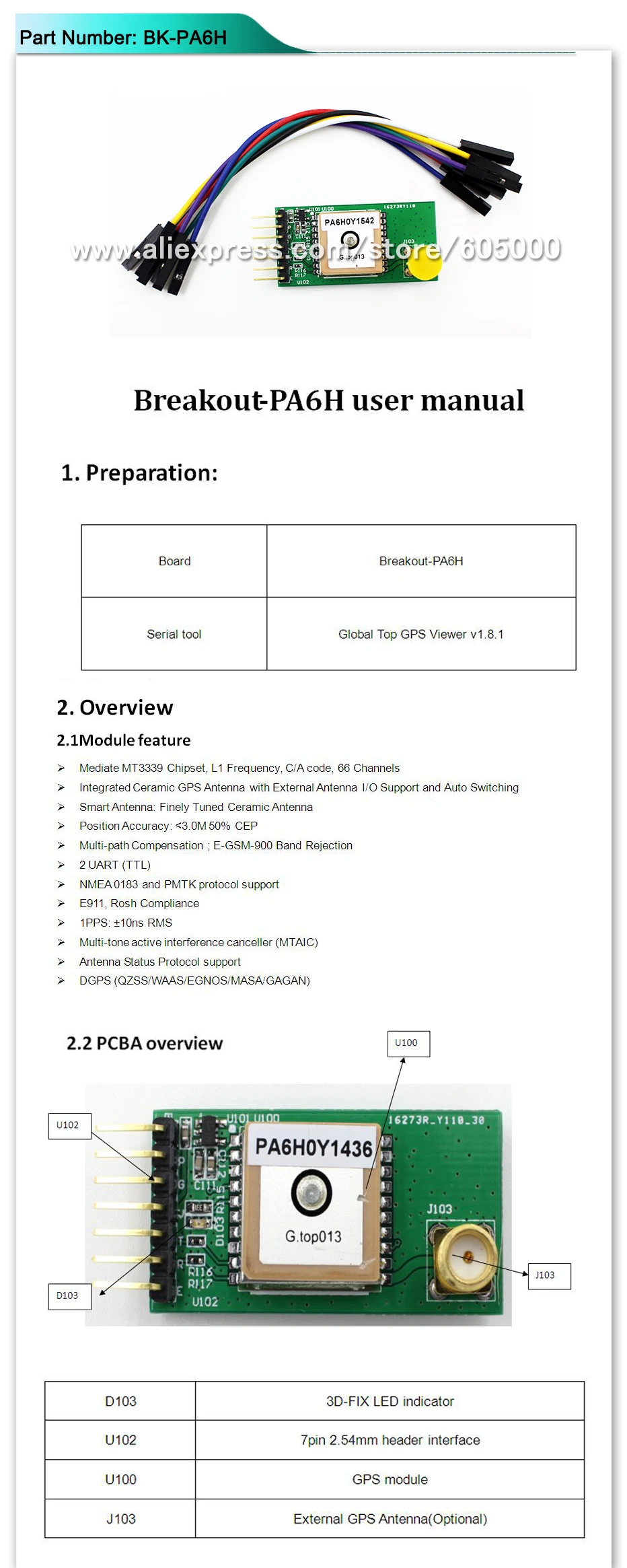 무료 배송 고감도 gps, 자동 안테나 스위칭, PA6H gps 모듈, PA6H 보드, 무당 벌레 1 선물 듀폰 라인|gps ...