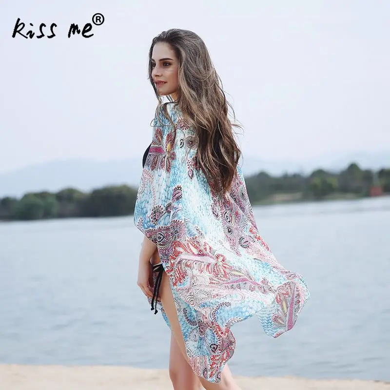 Printed Chiffon Female Cardigan Mixed Colors Beach Cover Up Women's ...
