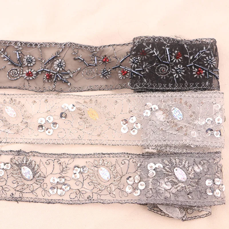 2 ярда 4,2 см серая вышитая бисером цепь бахрома отделка кружевная ...