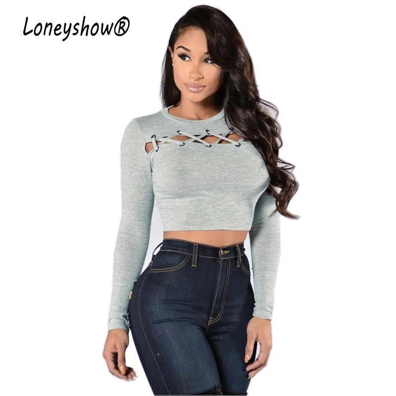 Loneyshow 2017 T Shirt Woman Sexy Belly Expose Short Tee Shirts O Neck