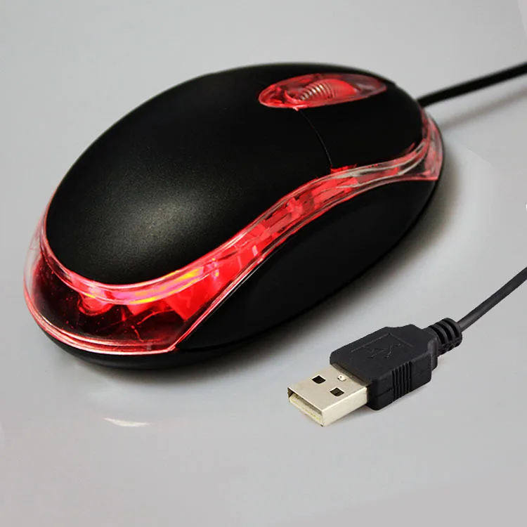 Mini mouse com fio preto led usb 2.0, 3d led para roda óptica, mouse ...