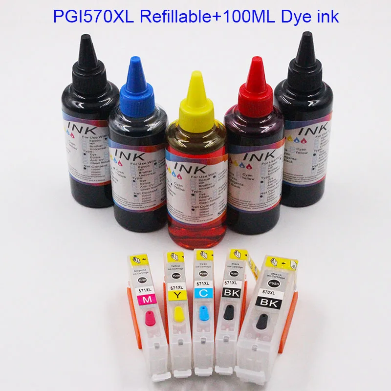 1set Refillable empty ink cartridge PGI570XL for Canon + 100ML PBK/BK/C ...