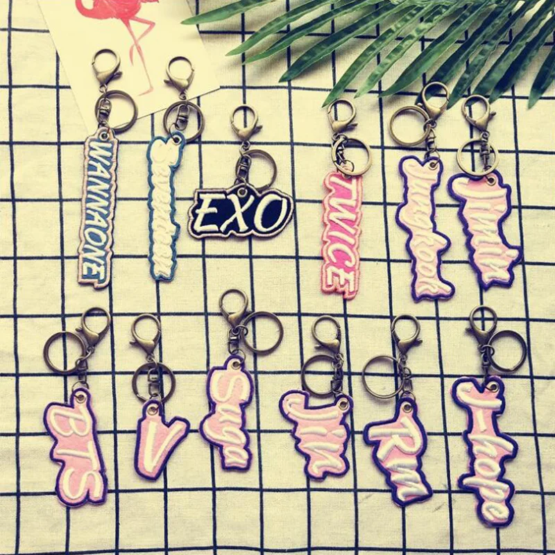 2018 New KPOP BTS WANNA ONE SEVENTEEN embroidery Keychain Key Holder ...