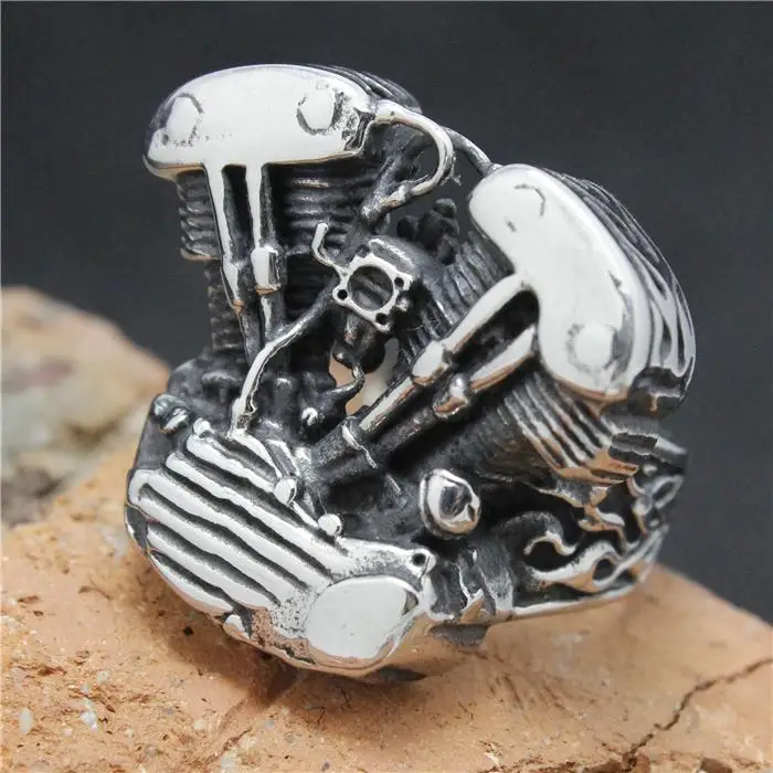 Size 7 to Size 15 Cool 316L Stainless Steel Biker Engine Ring Mens ...