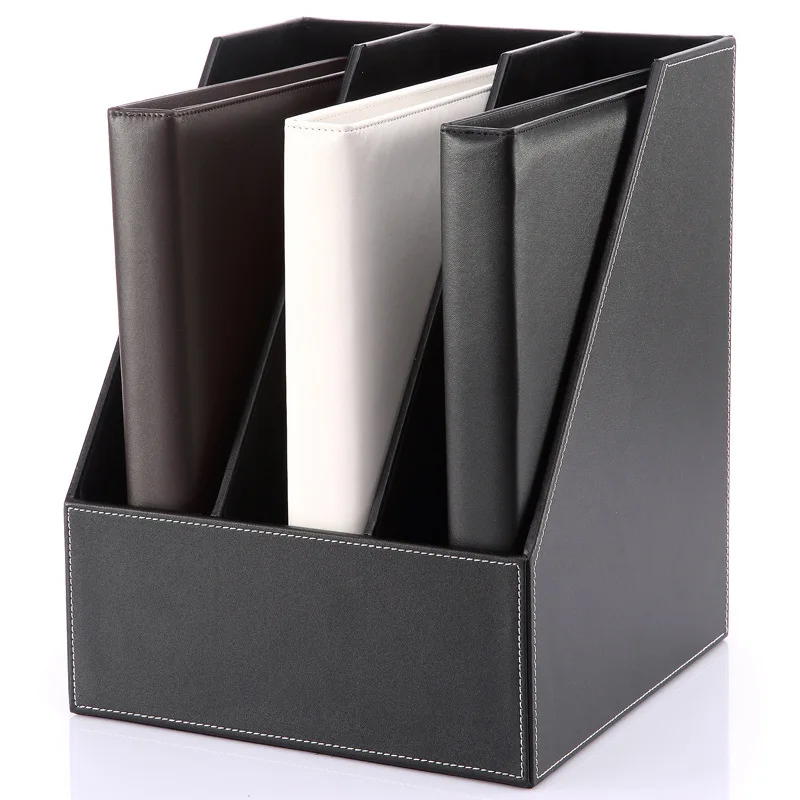 New leather triple desktop file box file rack storage box fashion ...