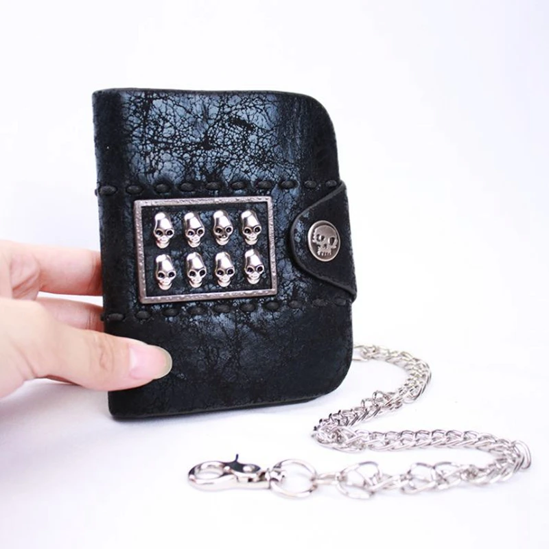 2023 Vintage Punk Style Men Vertical Wallets Boys Goth Skull Heads PU ...