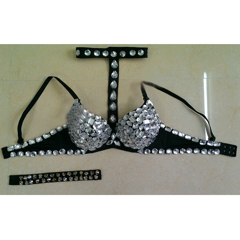Eye-catching Luxury Rhinestone Sequined Punk Style Bra Lingerie Halter ...