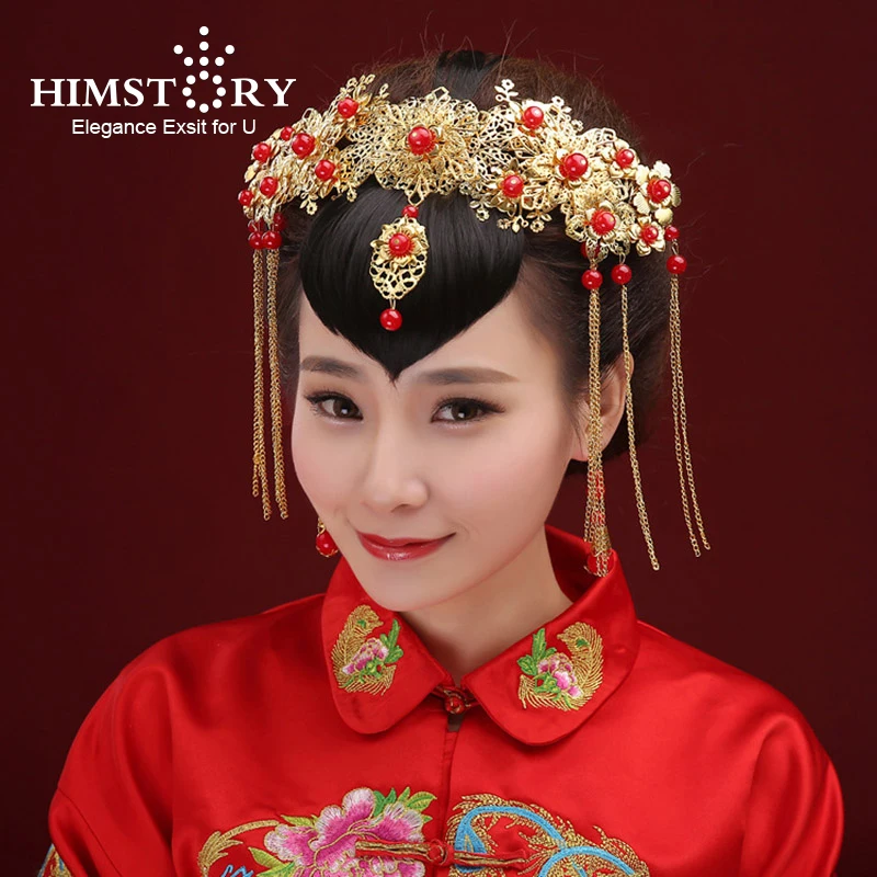HIMSTORY Handmade Chinese Classical Style Bridal Tiaras Vintage Gold ...