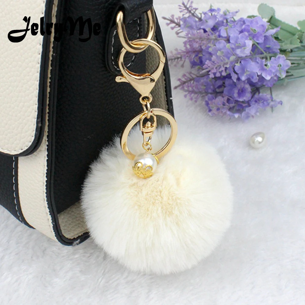 Fashion Women Pom Pom Keychains Artificial Rabbit Fur Ball Fluffy Key ...