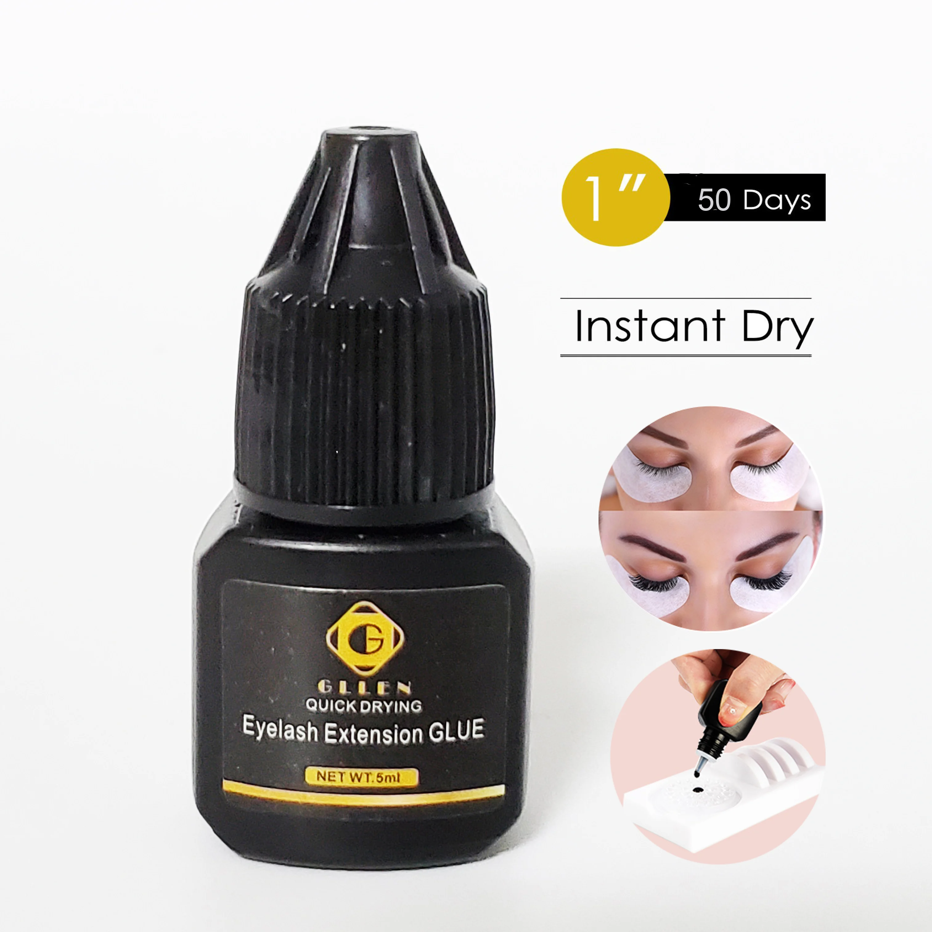 Pegamento adhesivo de extensión de pestañas, pegamento negro profesional, 10 piezas, 1 segundo ...