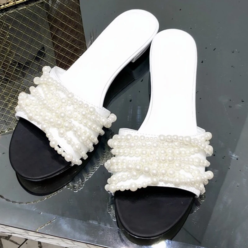 Pearl Slippers Women Brand Luxury Slippers Shoes Womens Summer Flat ...