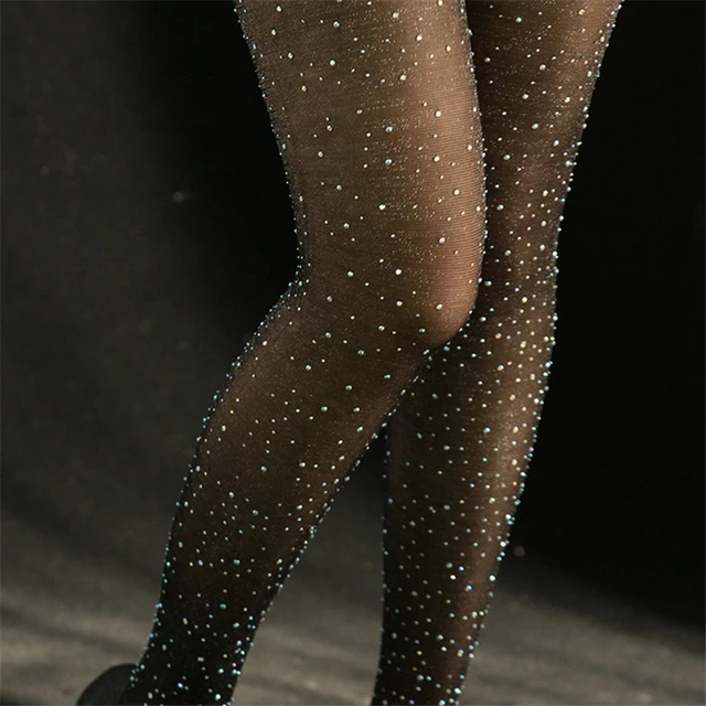 Lady Women Black Sexy Shiny Stockings Ultra Thin Pantyhose Crystal ...