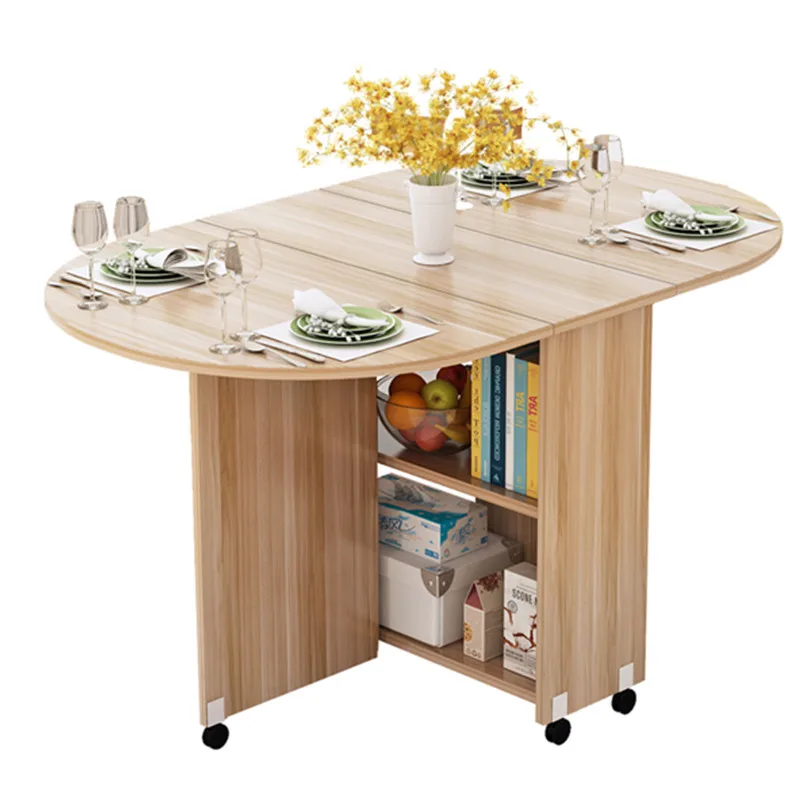 Folding Movable Dining Table With Multidirectional Wheel Wooden Kitchen ...