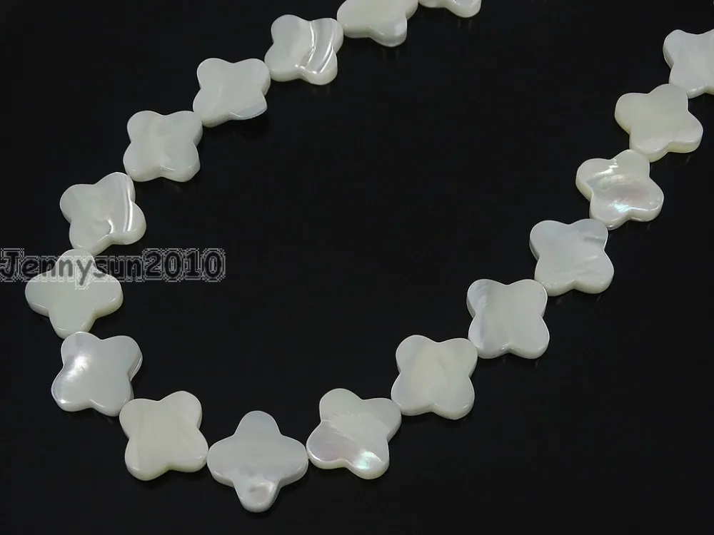 14mm Natural White Mother Of Pearl MOP Stones Clover Loose Beads 15 ...