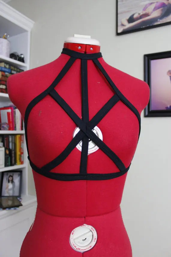 Elaine Harness Top Criss Cage Made to Order Custom Black Body Red White ...