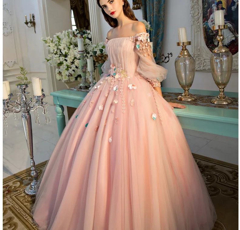 pink slash collar lantern sleeve carnival ball gown medieval dress ...