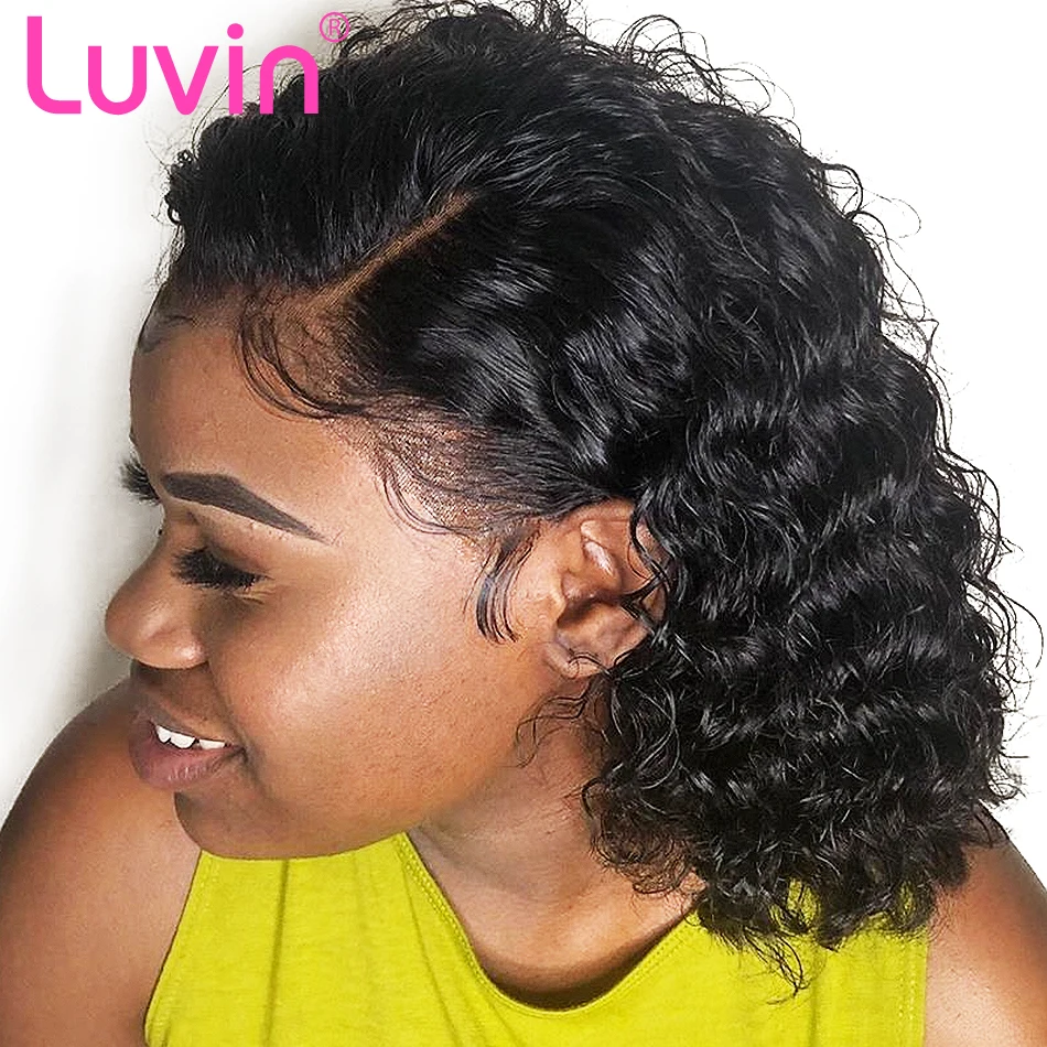 Luvin Short Bob Deep Wave Lace Front Human Hair Wig Pre Plucked