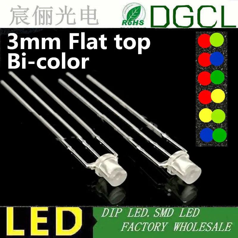 High Bright 3mm Bicolor Indicator Dip Led Red&green/red&blue/red&yellow ...
