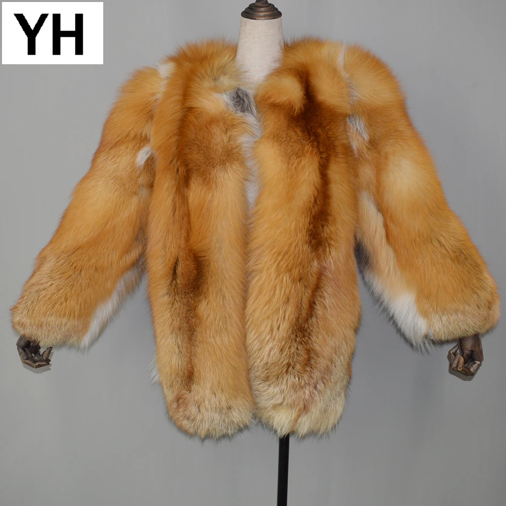 New Lady Long Style Real Red Fox Fur Coat 100% Natural Real Red Fox Fur ...