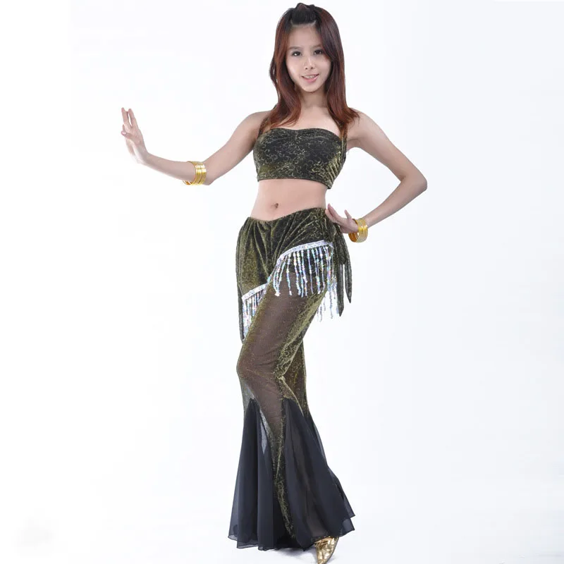 Belly Dance Costume Set Trainning Dancewear 2-pieces Crop Top Boot Cut ...