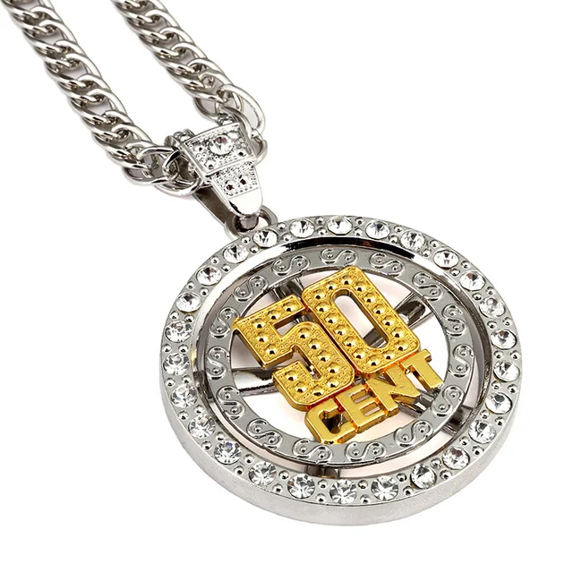 New Iced Out G unit 50cent Round Medal Rotation Pendant Necklaces 31 ...