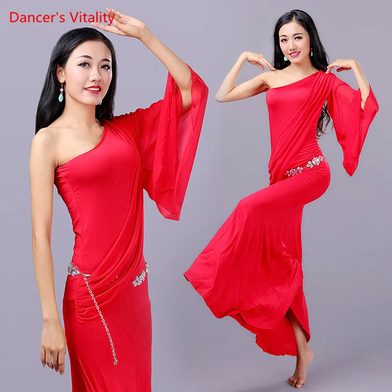2017 Sexy Belly Dance Dress Inclined Shoulder Dance Dresses Skirt Dance 4 Colors Dress For Women