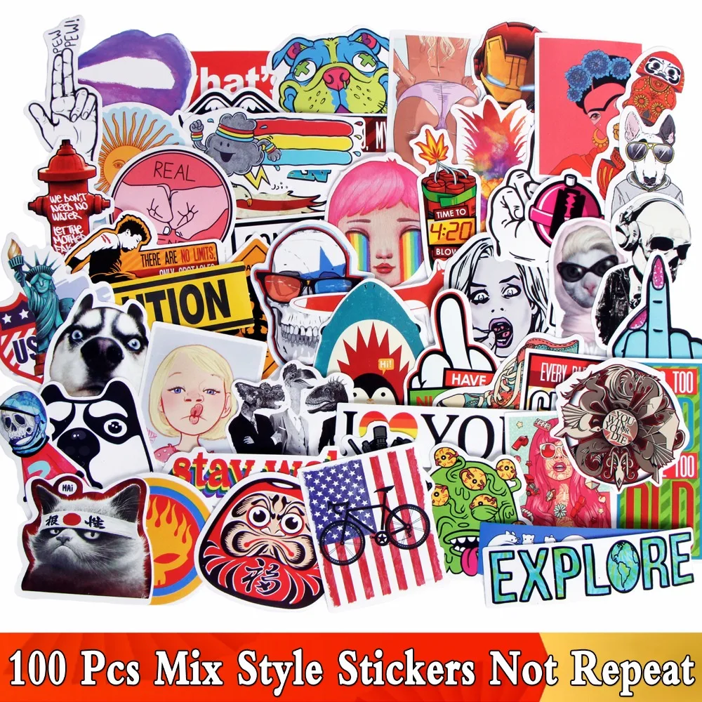 100 PCS Mix Style Colorful Cool Stickers For Phone Home Decor Decal ...