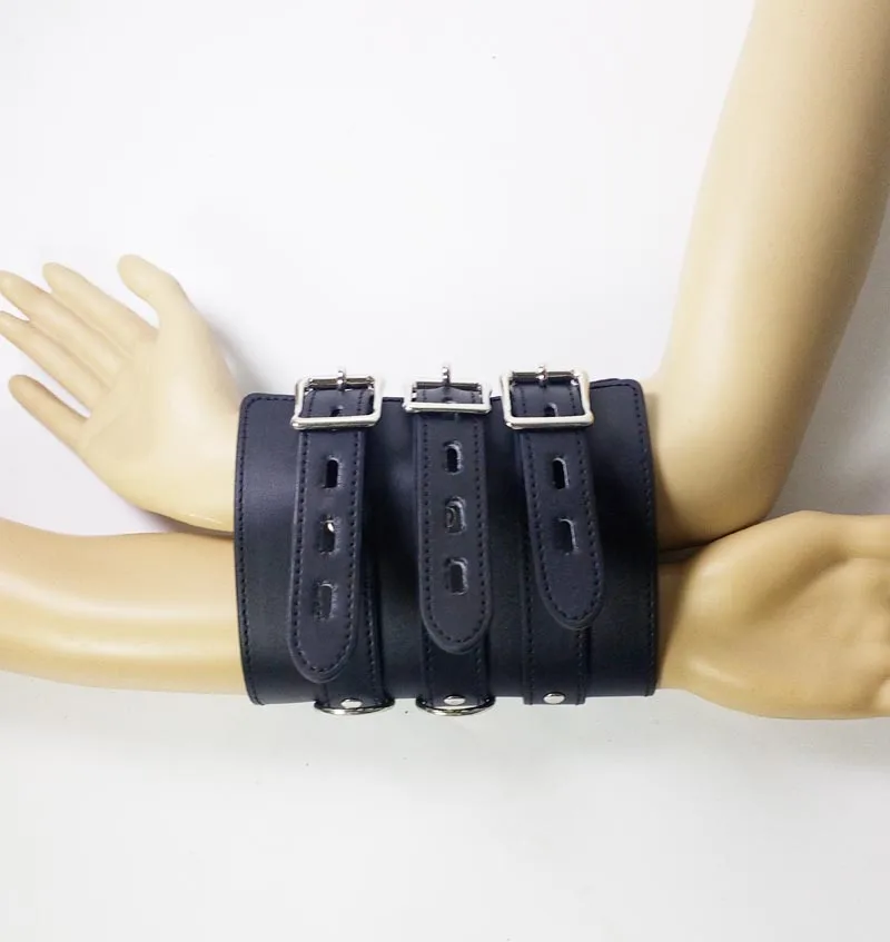 Female SM Bondage Faux Leather Lockable Arm Binder Wide Wrist Cuff ...