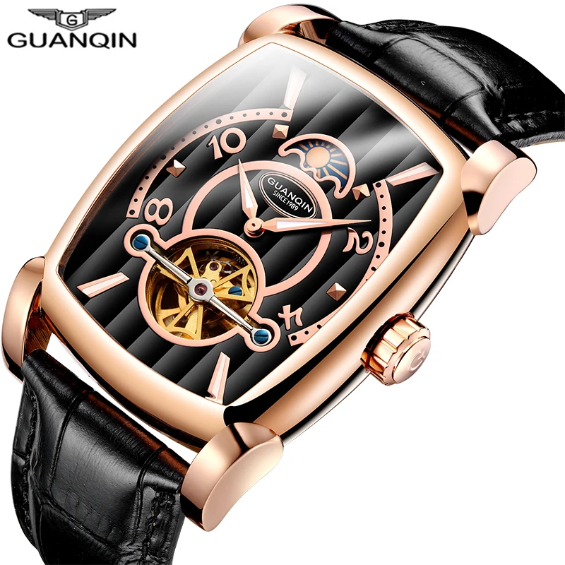 Rectangle Tourbillon Mechanical Watches GUANQIN High end Automatic ...