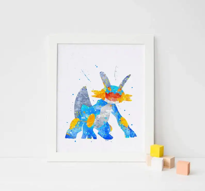 Pokemon Swampert Anime Watercolor Wall Poster - KawaiiMerch.com