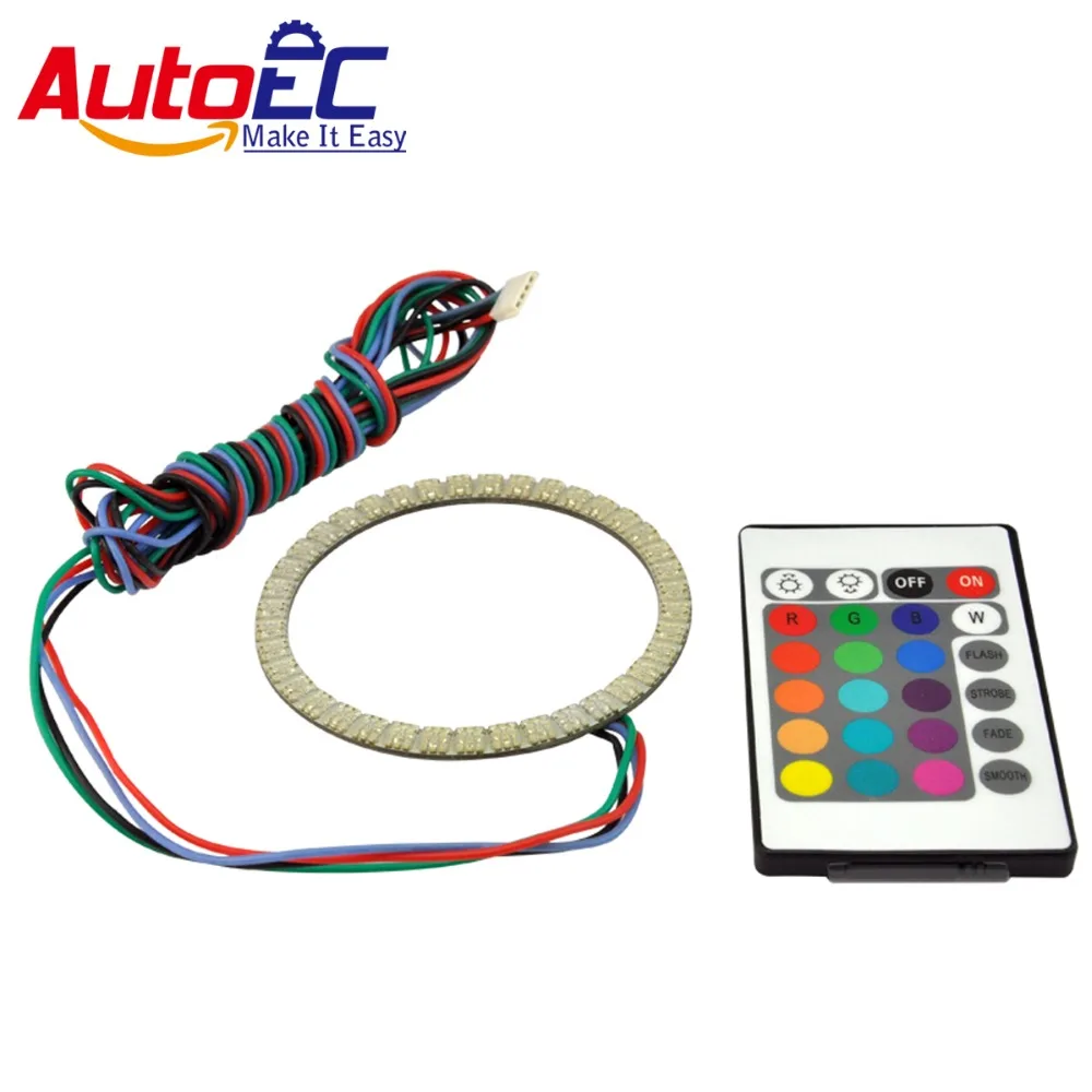 AutoEC 80mm 39 smd LED RGB Angel Eyes kit with 24 key Controller 50mm ...