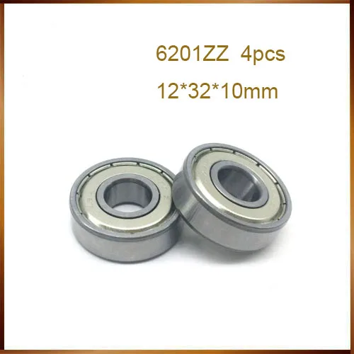 4pcs/lot metal shield 6201ZZ steel ball bearing 12x32x10mm 6201 2Z ...