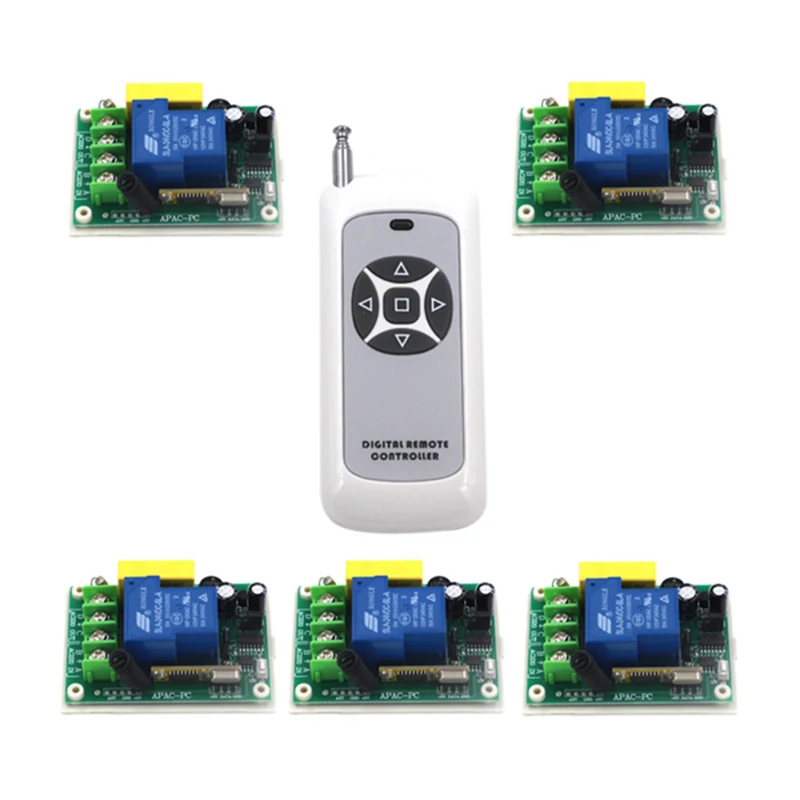 RF AC 220V 30A 1 Channel 5 Relay Wireless Learning Remote Control ...