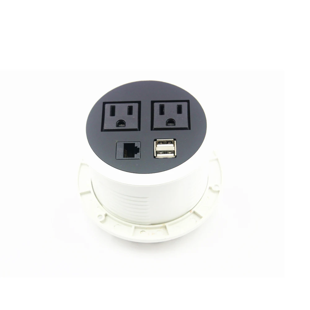 Round Desktop Charger Hidden USB Sockets With 2 US Plug Outlets & 2 USB ...
