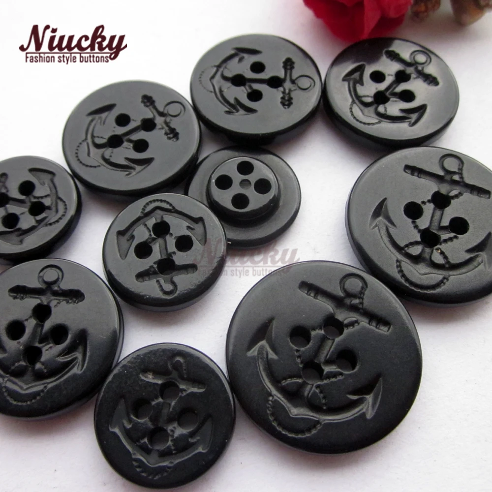 Niucky-buttons-15mm-22mm-4-holes-Black-anchor-urea-buttons-for-Navy ...