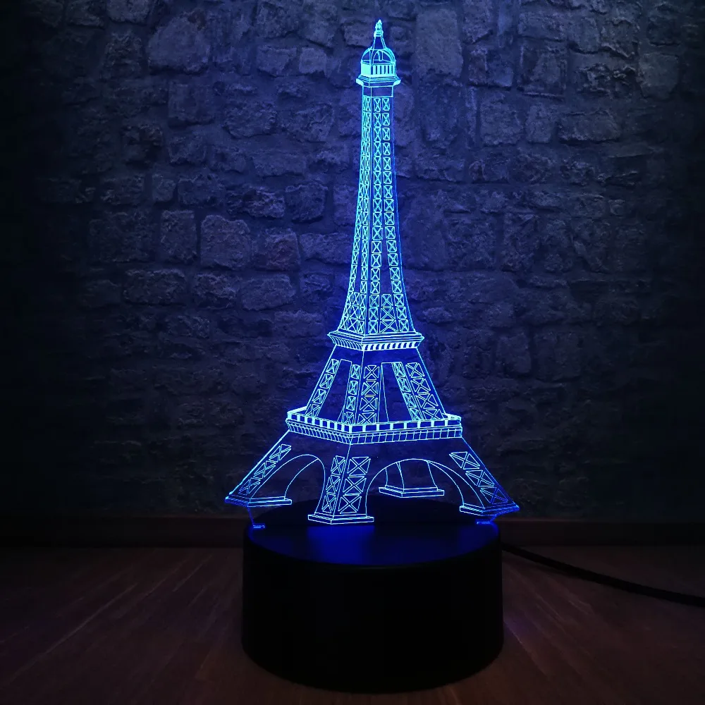 Romántica Francia París Torre Eiffel 3D USB Lámpara LED RGB lámpara de ...