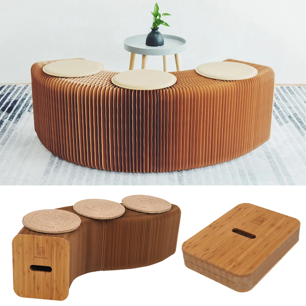 Creative Folding Paper Stool Long Bench Sofa Chair Kraft Paper Relaxing Creative Folding Paper Stool Long Bench Sofa Chair Kraft Paper Relaxing