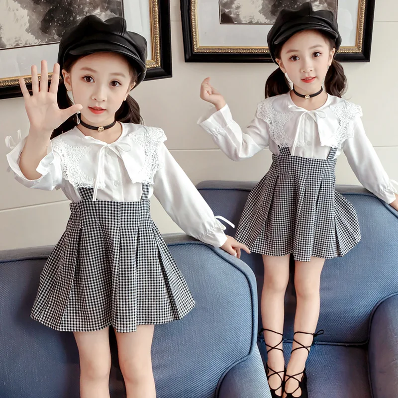 Spring Autumn baby blouse + strap skirt girls 2 pcs set kids fashion ...