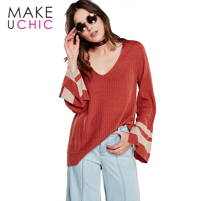 Makeuchic Apparel Women Sweaters Casual Solid Color Loose Knitted