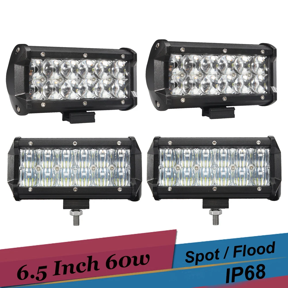 Spot Flood Beam 60W Offroad LED Light bar Work Light 5D Lens LED ...